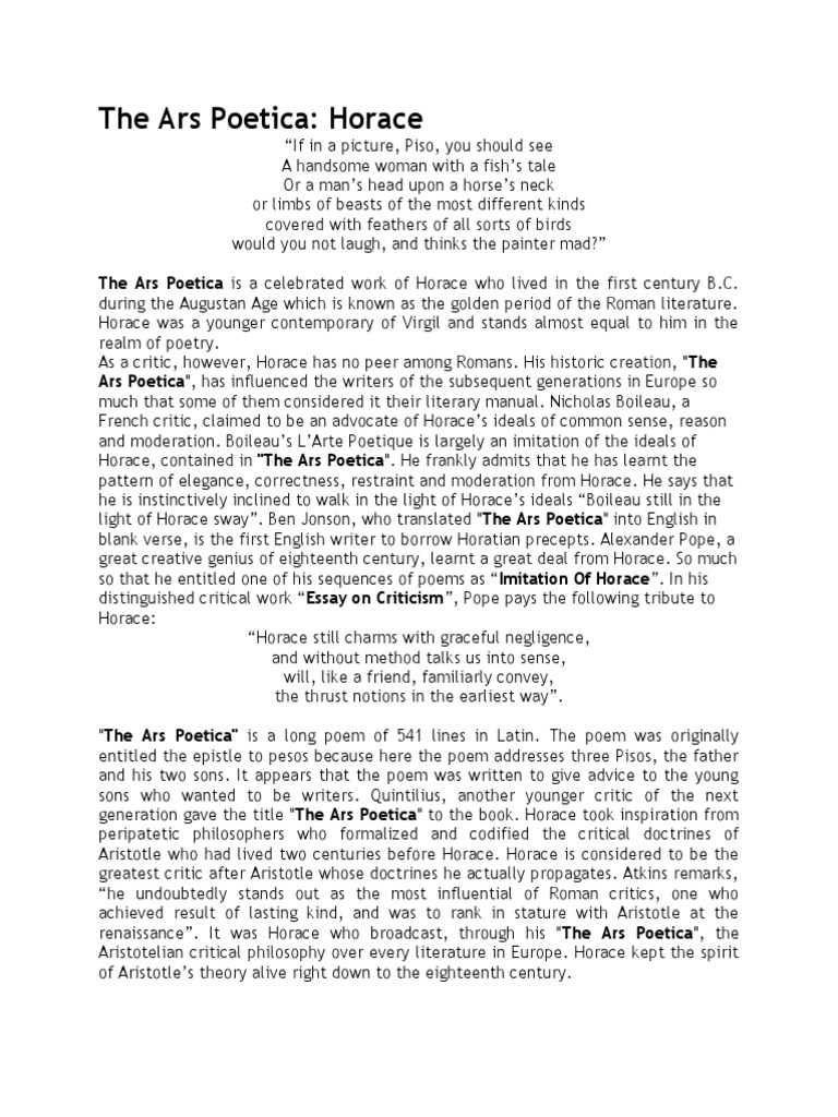 The Ars Poetica | PDF | Horace | Aristotle