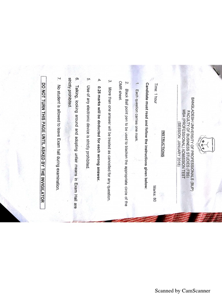 Bup Professional Mba Question | PDF