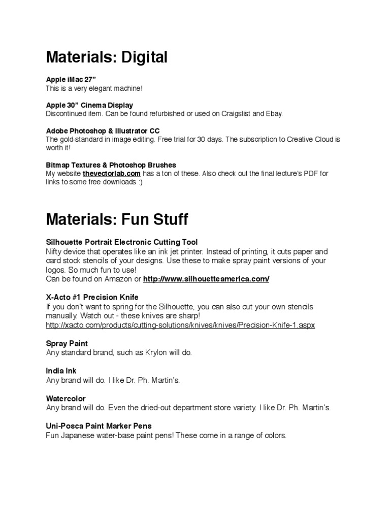 Essential Creative Tools & Materials | PDF