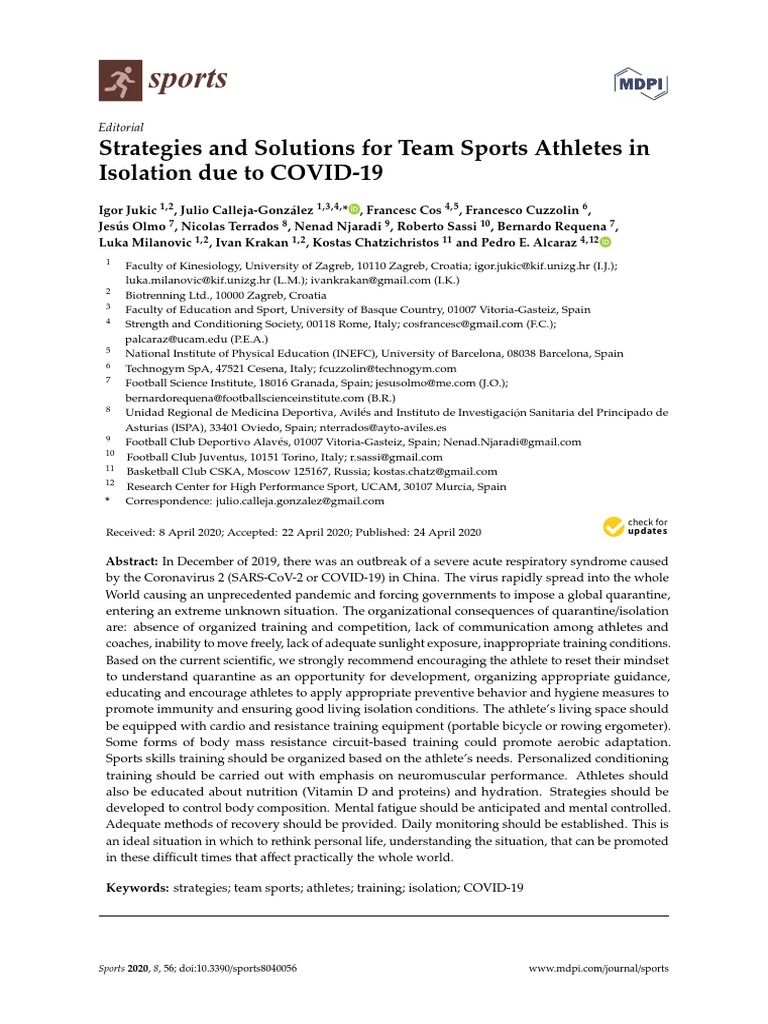 Sports: Strategies and Solutions For Team Sports Athletes in Isolation ...