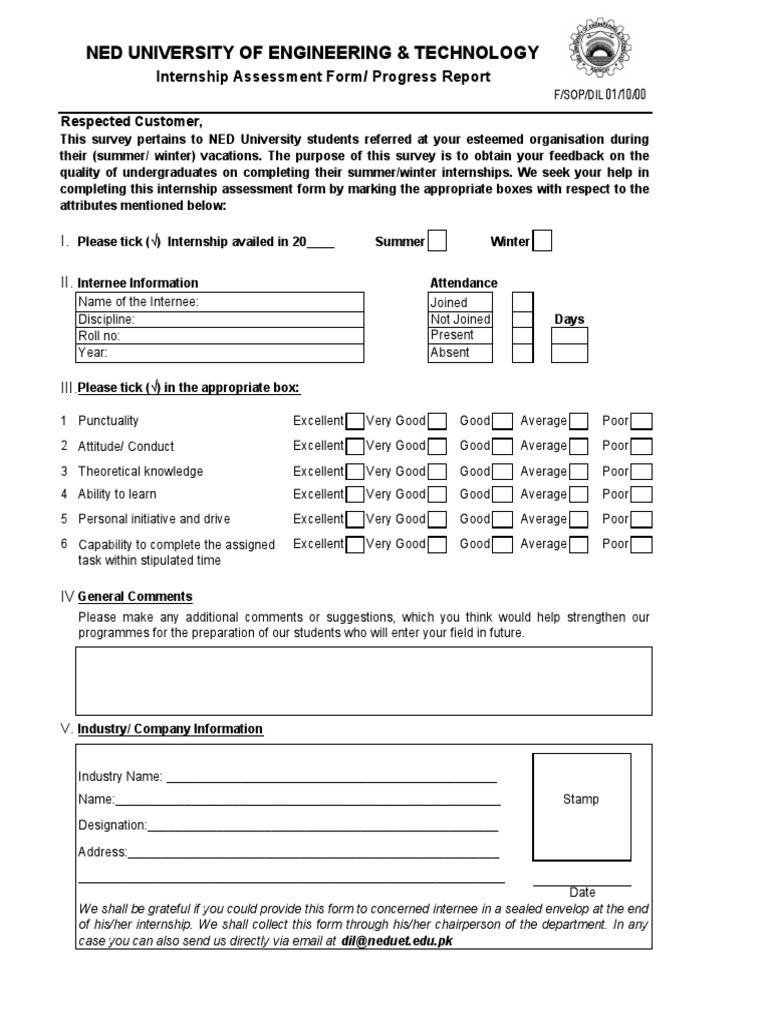 Ned University of Engineering & Technology: Internship Assessment Form ...
