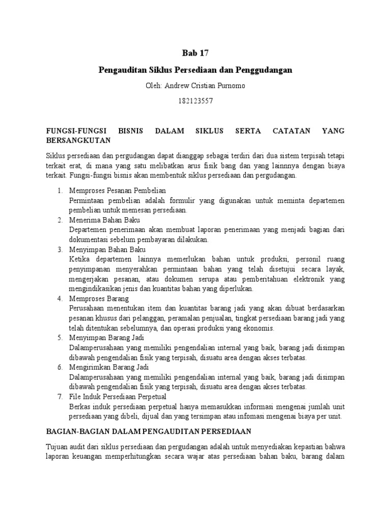 Resume Bab 17 Pengauditan Siklus Persediaan Dan Penggudangan | PDF