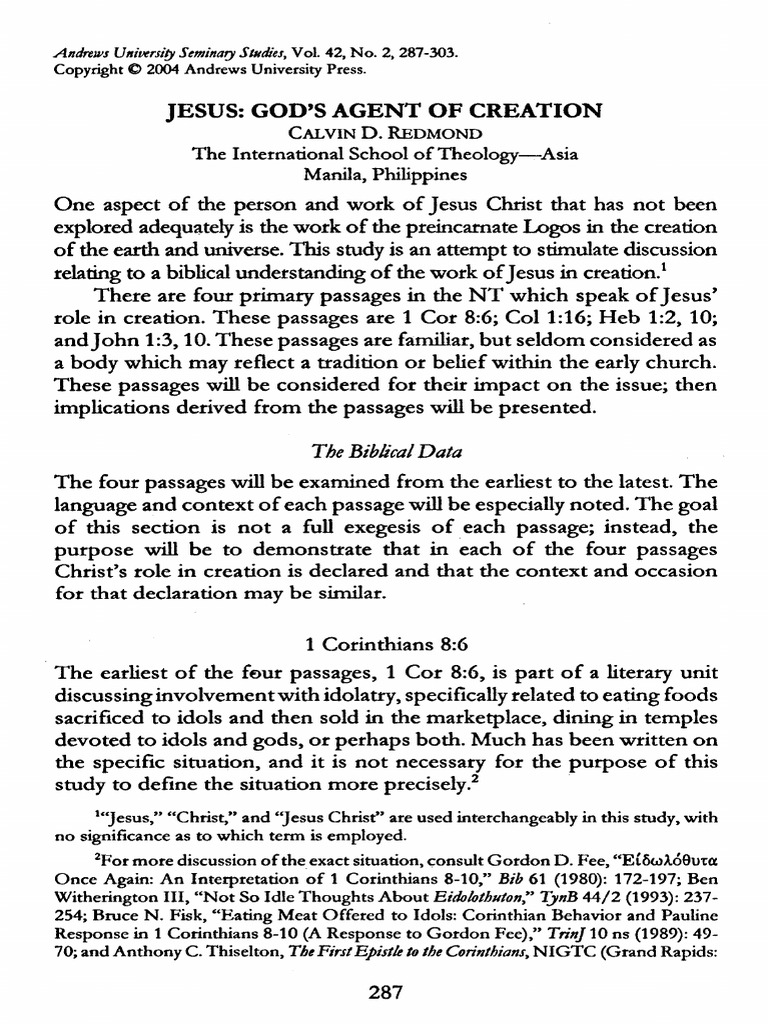 Jesus - Gods Agent of Creation | PDF | Gospel Of John | First Epistle ...