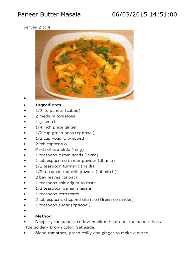Paneer Butter Masala | PDF