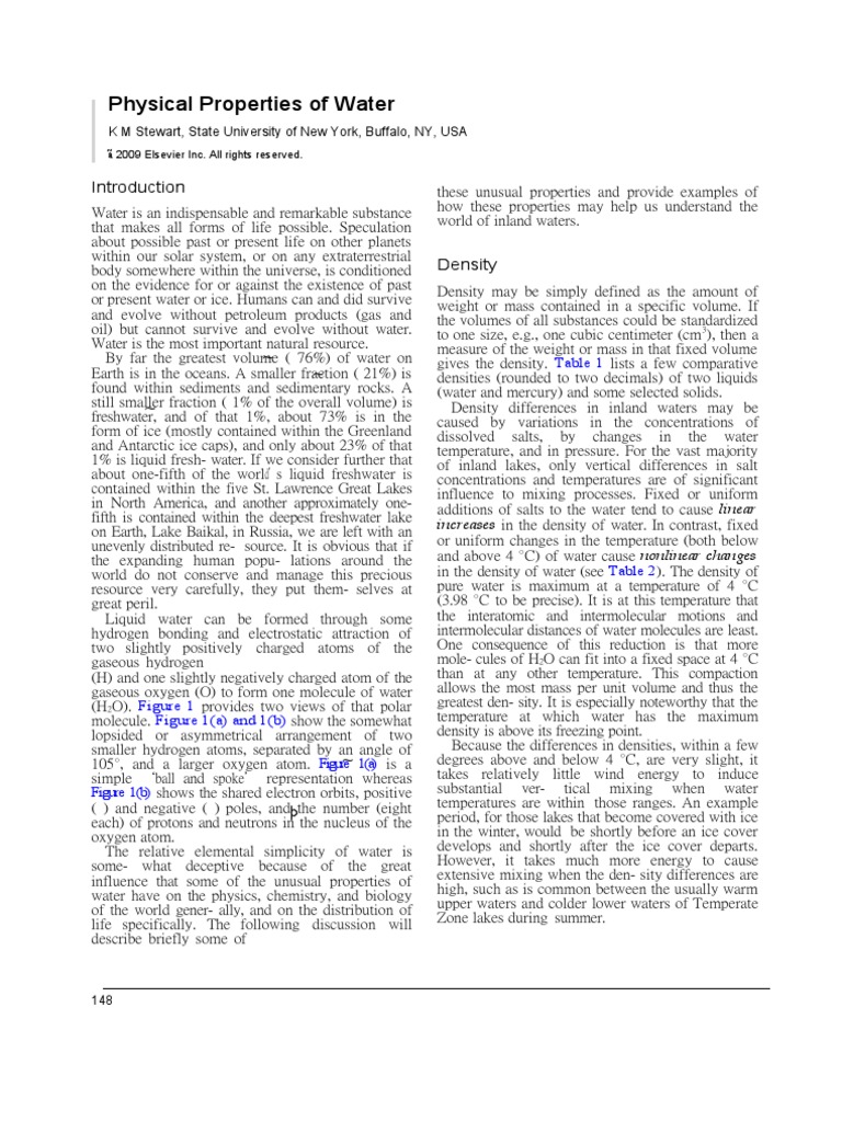 Physical Properties of Water: Table 1 | PDF | Ice | Water