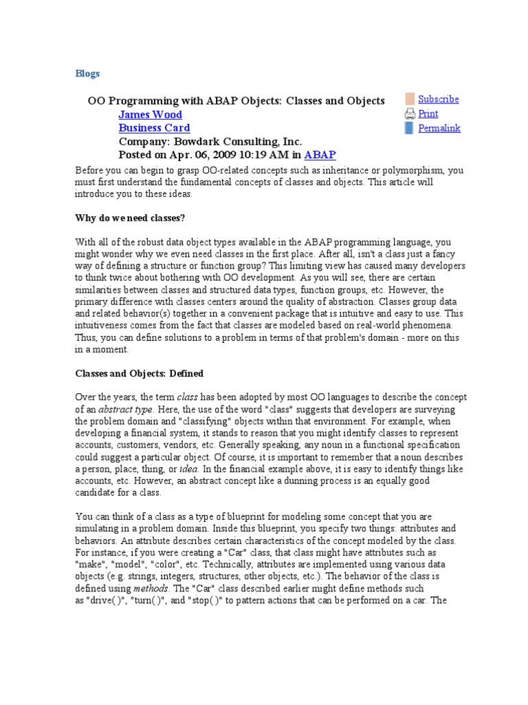 OO Programming With ABAP Objects: Classes and Objects: James Wood Business Card Abap | Download ...