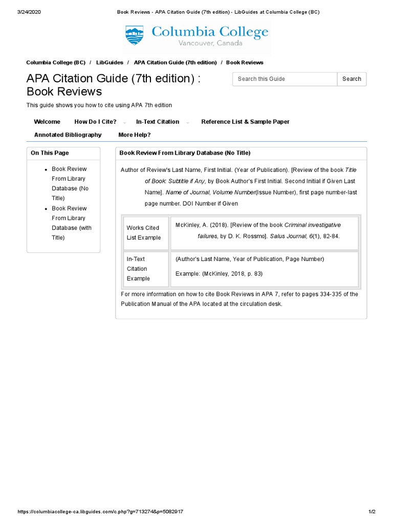 Book Reviews - APA Citation Guide (7th Edition) - LibGuides at Columbia ...
