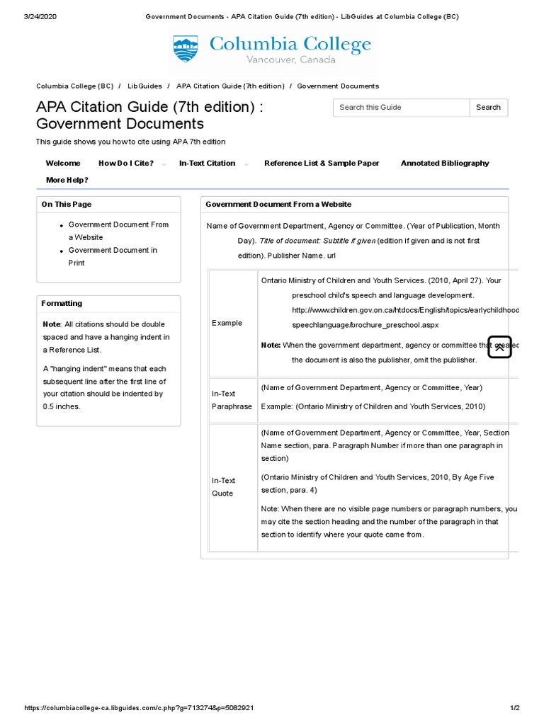 APA Guide for Gov Docs | PDF | Apa Style | Citation