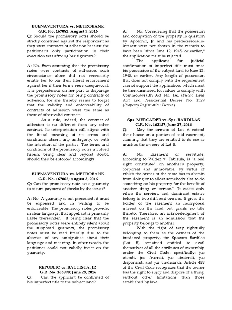 Civil Law Case Digests | PDF | Guarantee | Mortgage Law