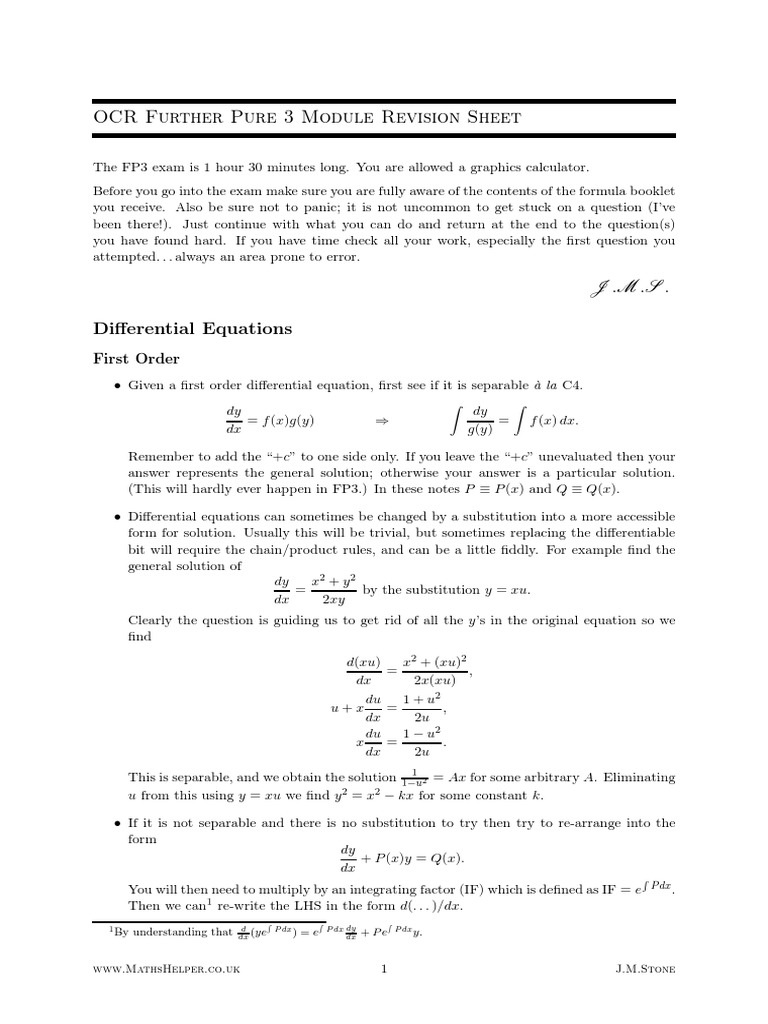 OCR FP3 Revision Sheet | PDF | Group (Mathematics) | Plane (Geometry)