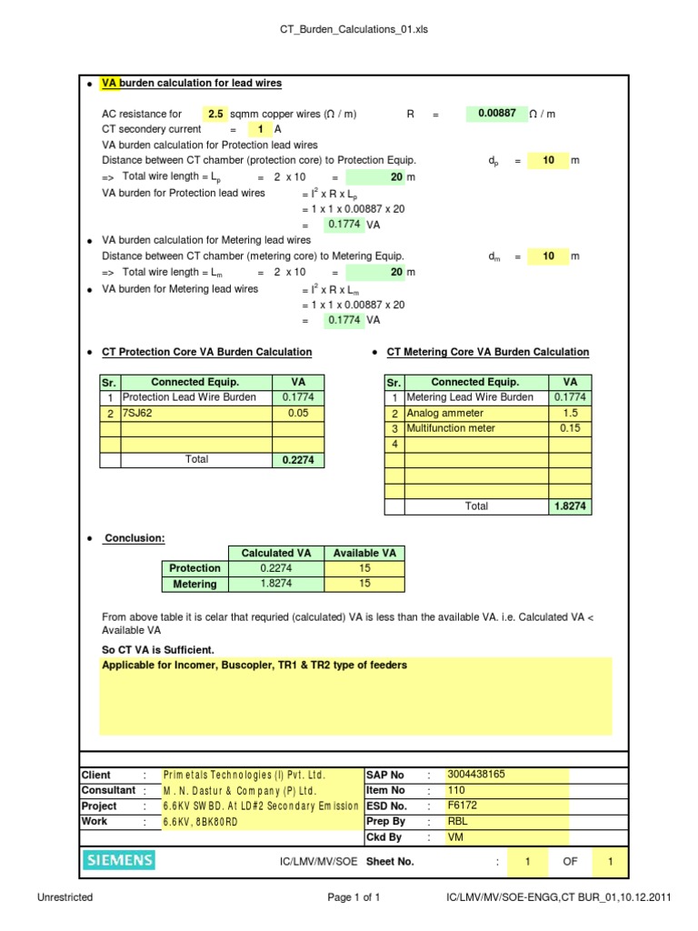 CT Burden Calculations 01 PDF | PDF | Electrical Components | Electric ...