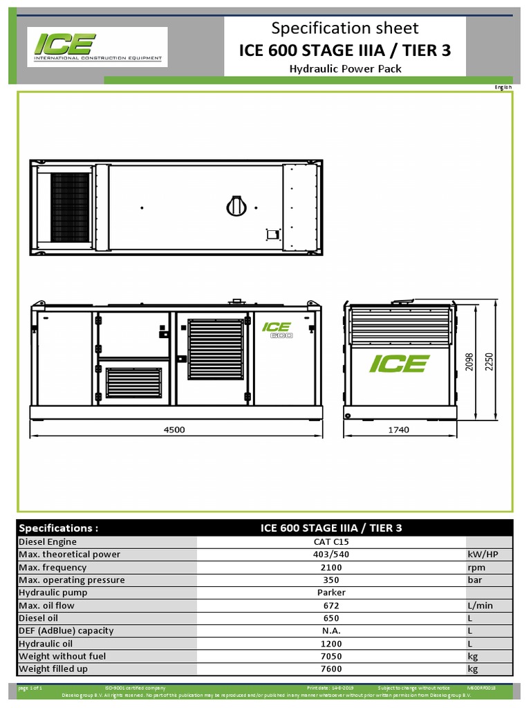 Ice 600 Stage Iiia / Tier 3: Specification Sheet | PDF | Vehicle Parts ...
