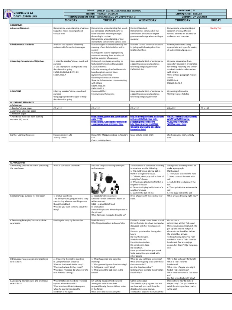 English-5 Q3 W5-DLL | PDF | Word | Linguistics
