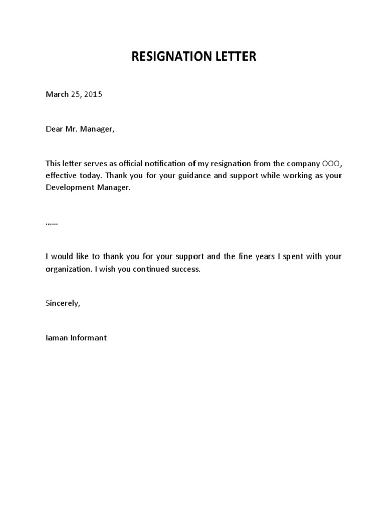 Simple Resignation Letter Template | PDF