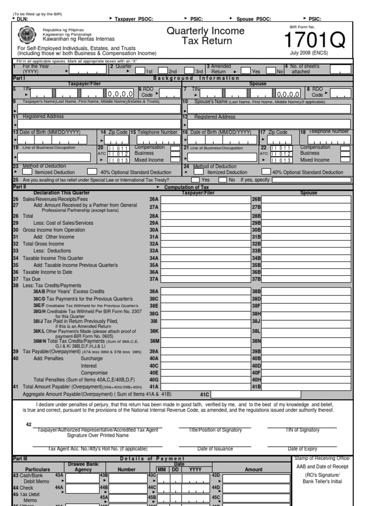 1701Q | PDF | Tax Deduction | Income Tax