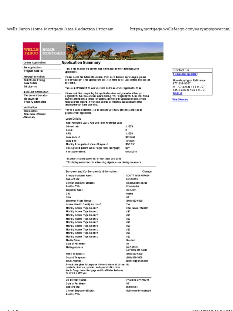 Application Summary: Wells Fargo Home Mortgage Rate Reduction Program ...