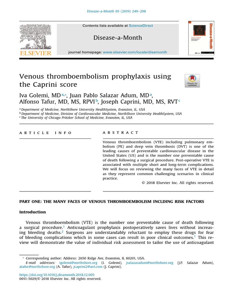 Venous Thromboembolism Prophylaxis Using Caprini Score | Download Free ...