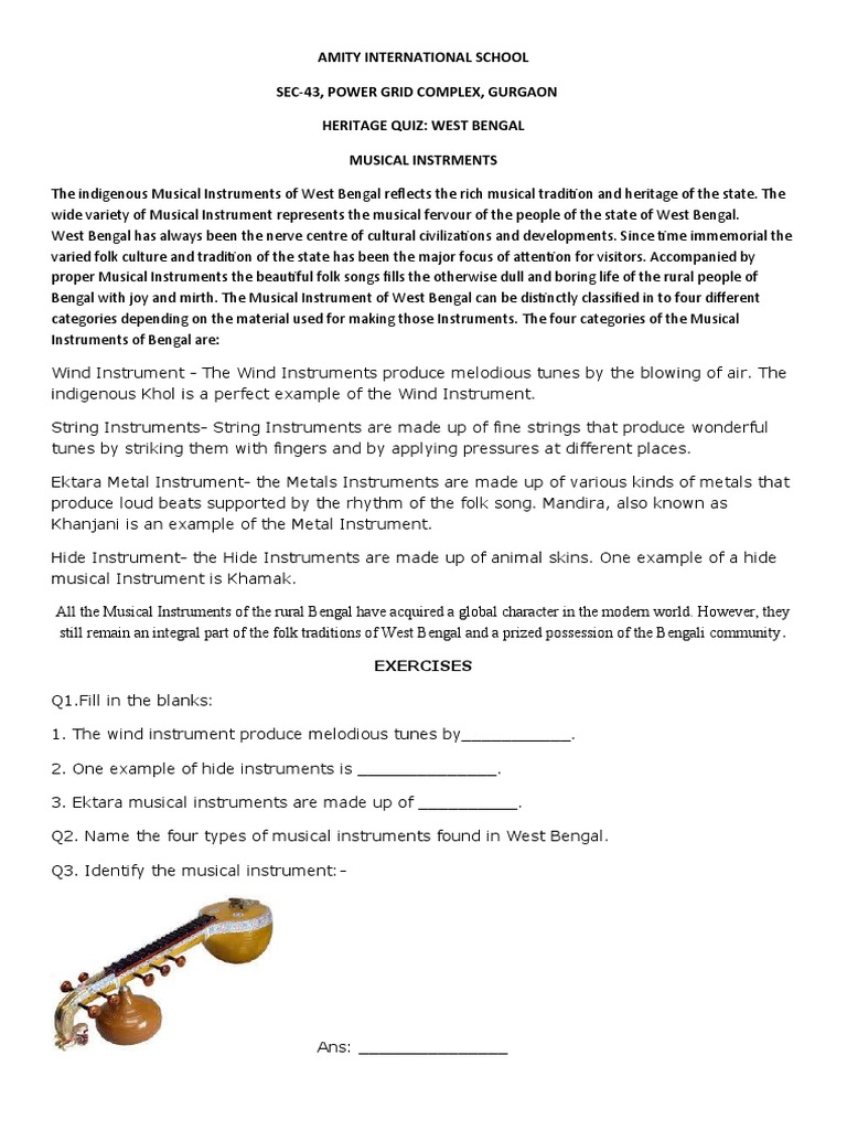 Geography Project - West Bengal (Musical Instruments) | PDF