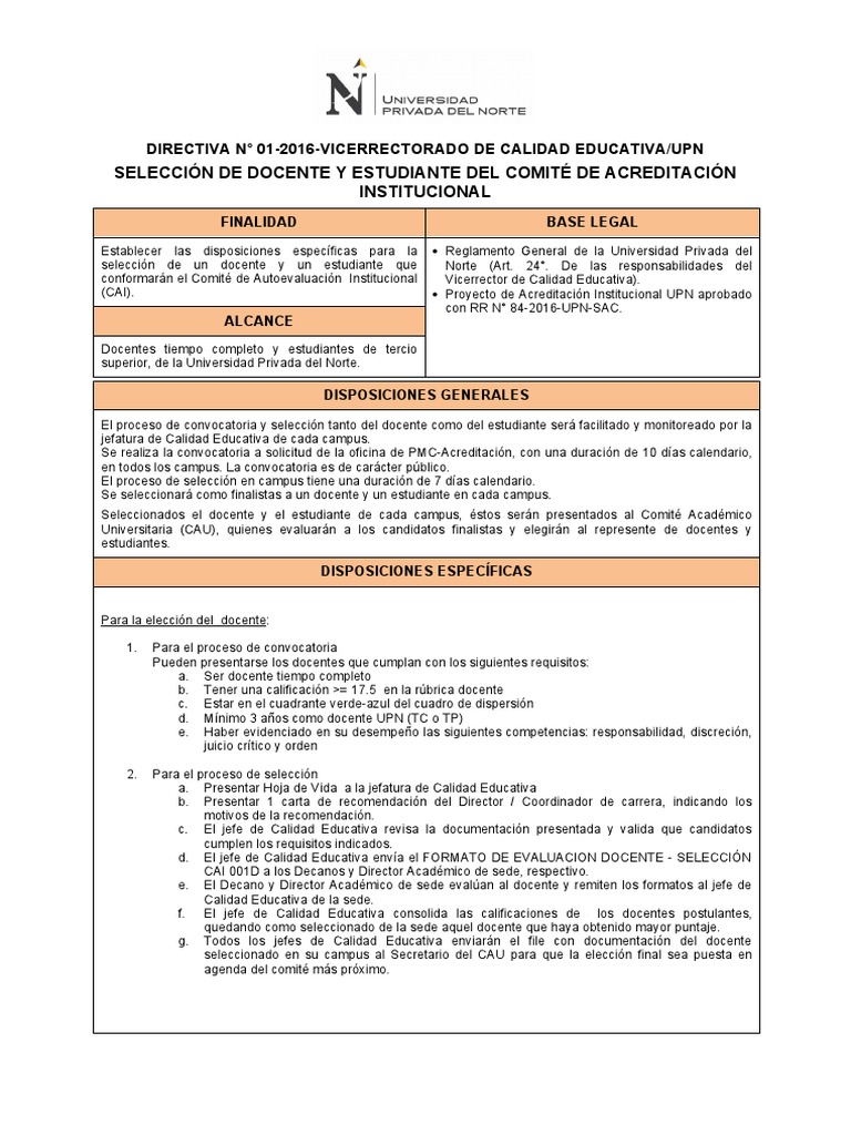 Directiva Eleccion Docente-Estudiante Acreditación | PDF | Evaluación ...