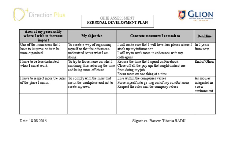 Personal Development Plan GIHE | PDF