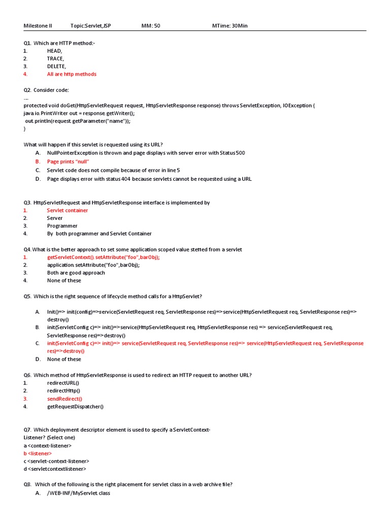 mcq-1 - Servlet JSP | PDF | Java Servlet | Http Cookie