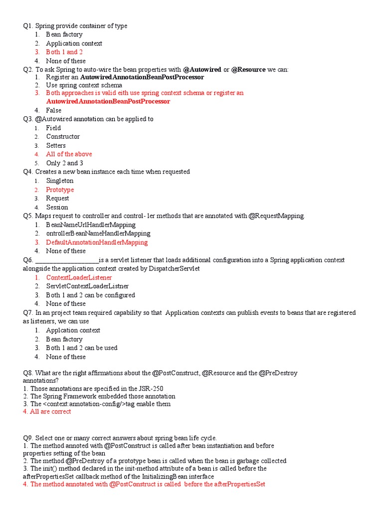 MCQ 1 Spring | PDF | Spring Framework | Computer Engineering