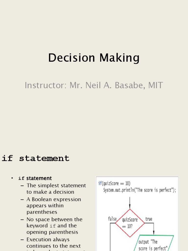 Decision Making: Instructor: Mr. Neil A. Basabe, MIT | PDF | Boolean Data Type | Bracket