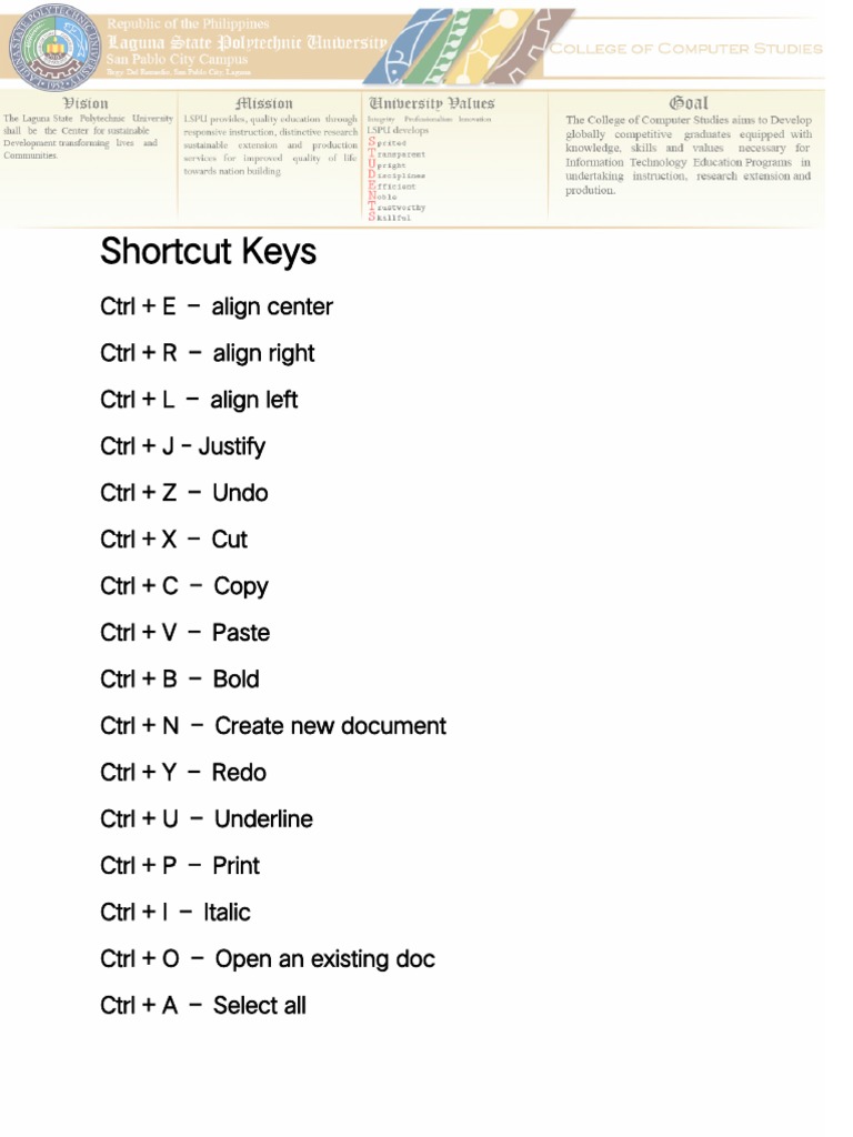 Shortcut Keys | PDF