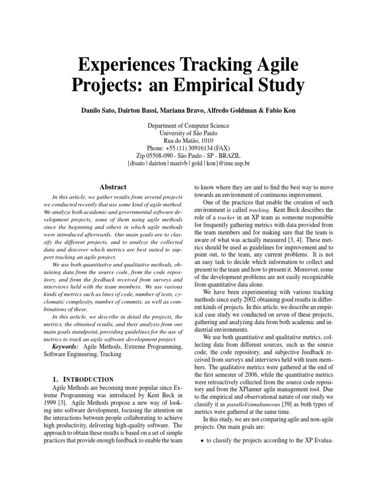 Experiences Tracking Agile Projects: An Empirical Study | PDF | Agile ...