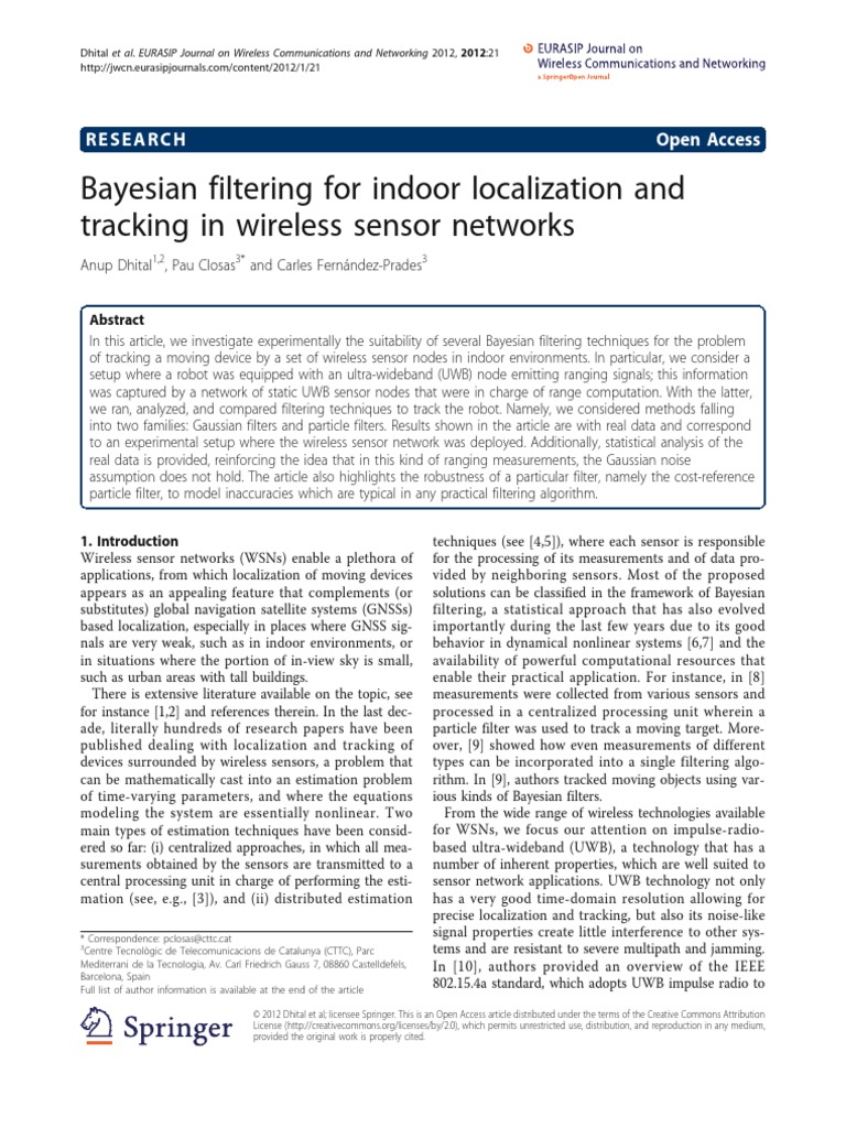 Bayesian Filtering For Indoor Localization And Tracking In Wireless Sensor Networks Pdf