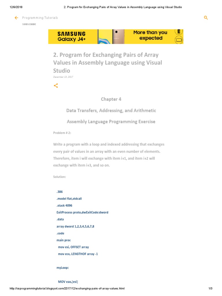 Program For Exchanging Pairs of Array Values in Assembly Language Using ...