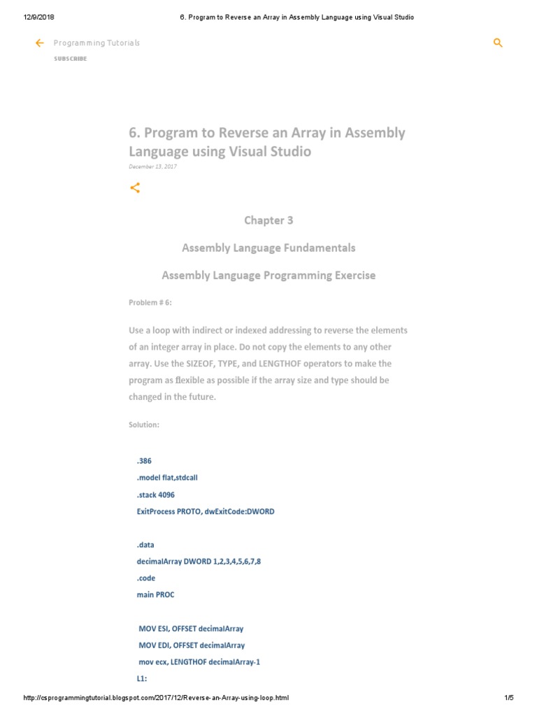 Program To Reverse An Array in Assembly Language Using Visual Studio PDF | Download Free PDF ...