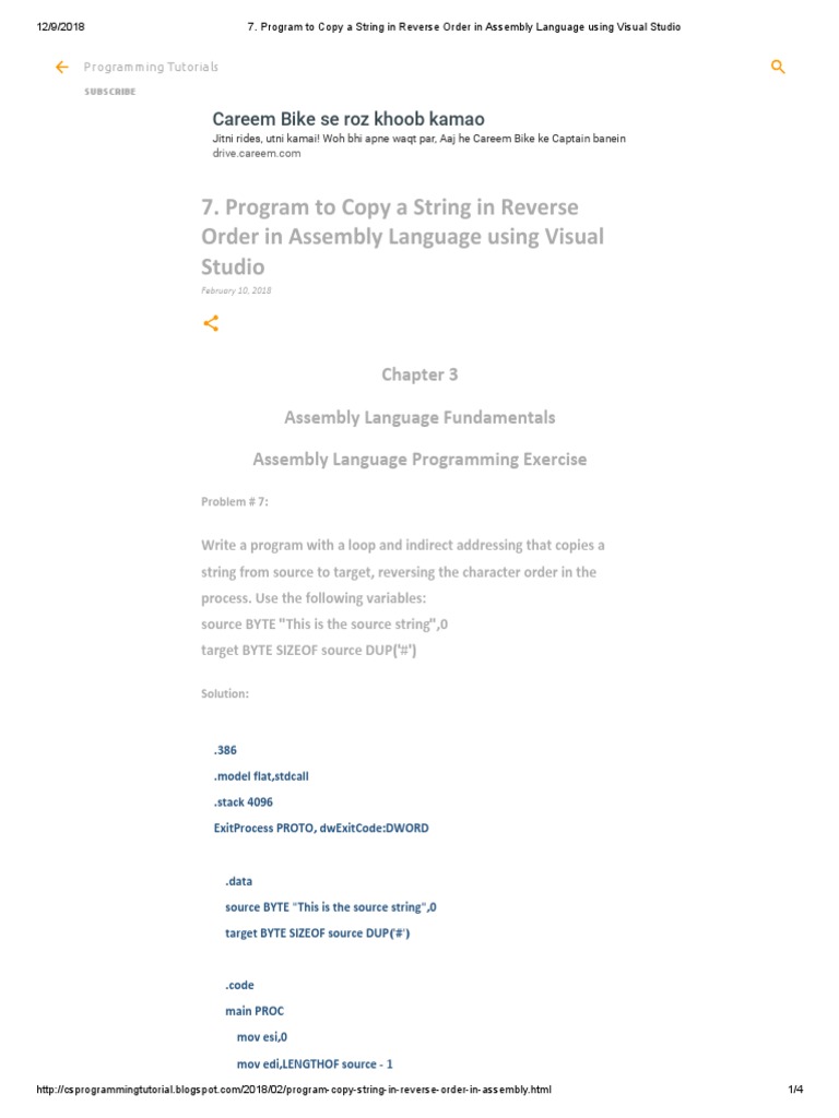 Program To Copy A String in Reverse Order in Assembly Language Using ...
