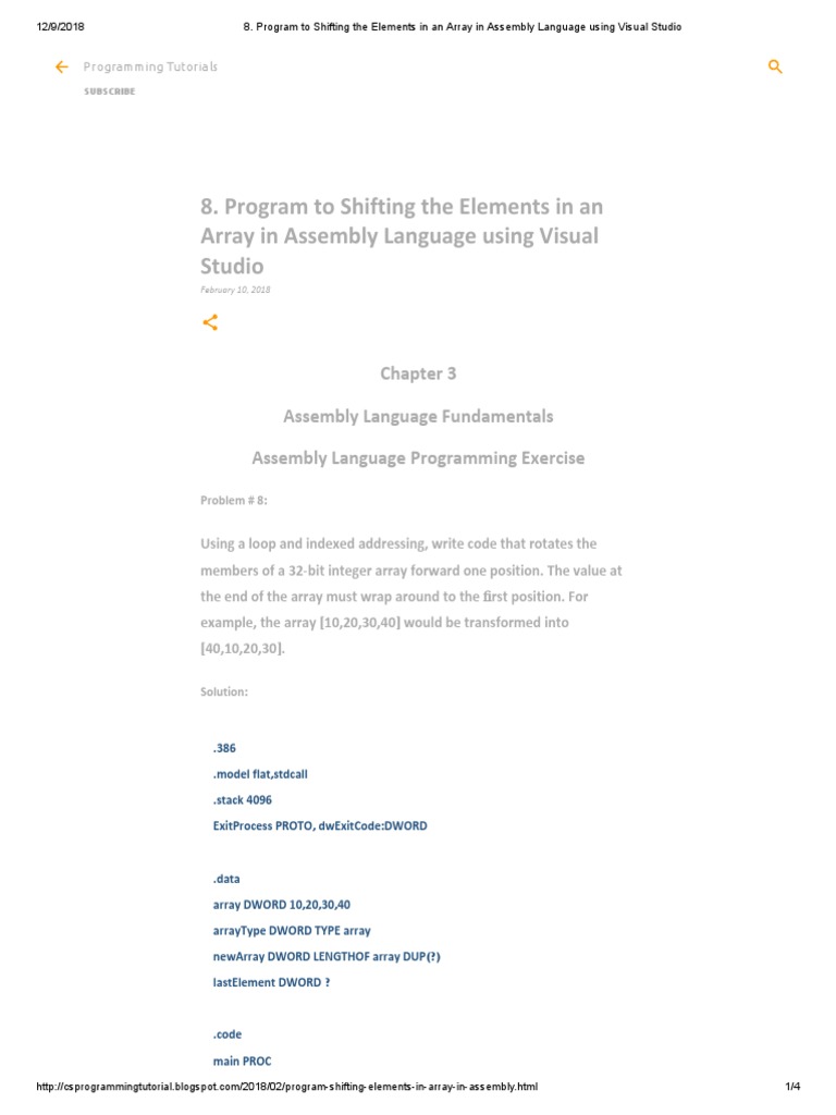 Program To Shifting The Elements in An Array in Assembly Language Using Visual Studio PDF | PDF ...
