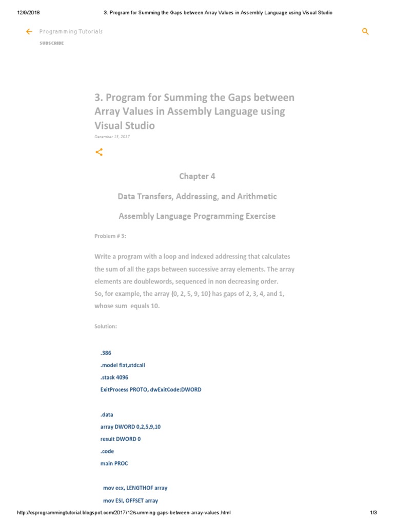 Program For Summing The Gaps Between Array Values in Assembly Language Using Visual Studio PDF ...