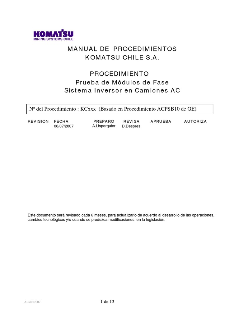 Procedimiento ACPSB10 PRUEBA MODULOS DE FASE | PDF | Poco | Ingenieria Eléctrica