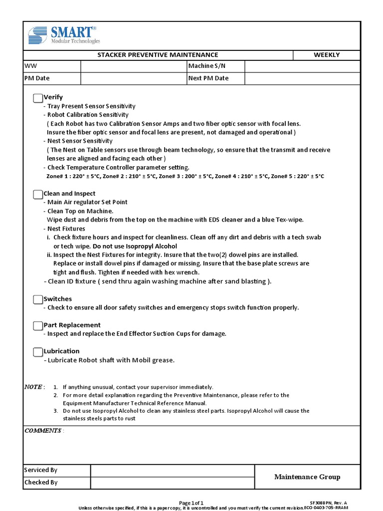 Stacker Preventive Maintenance Weekly: Clean and Inspect | PDF ...