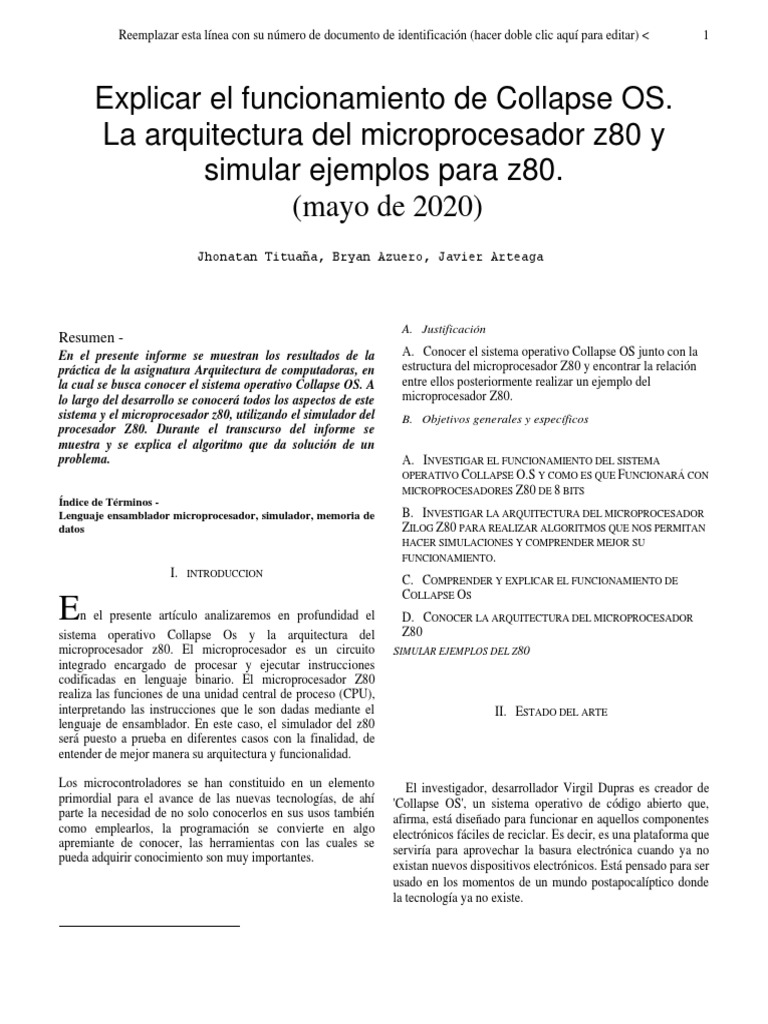Articulo Collapse Os-Z80 | PDF | Microprocesador | Lenguaje ensamblador