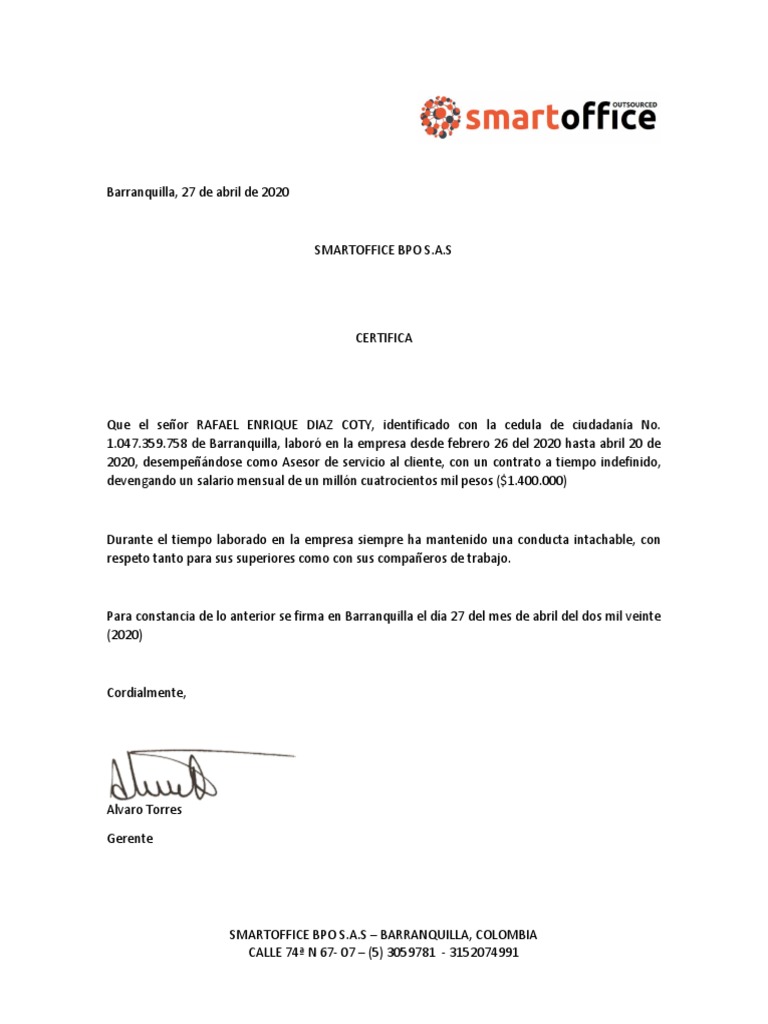 Carta Referencia Laboral | PDF