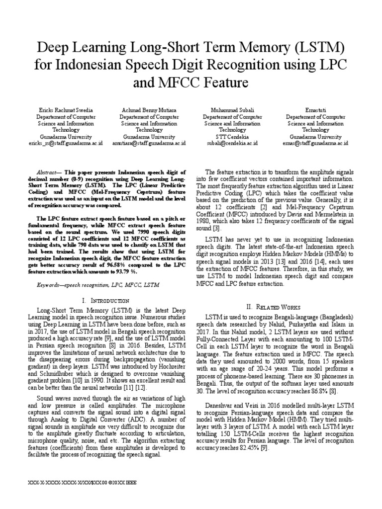 Deep Learning Long-Short Term Memory (LSTM) For Indonesian Speech Digit Recognition Using LPC ...