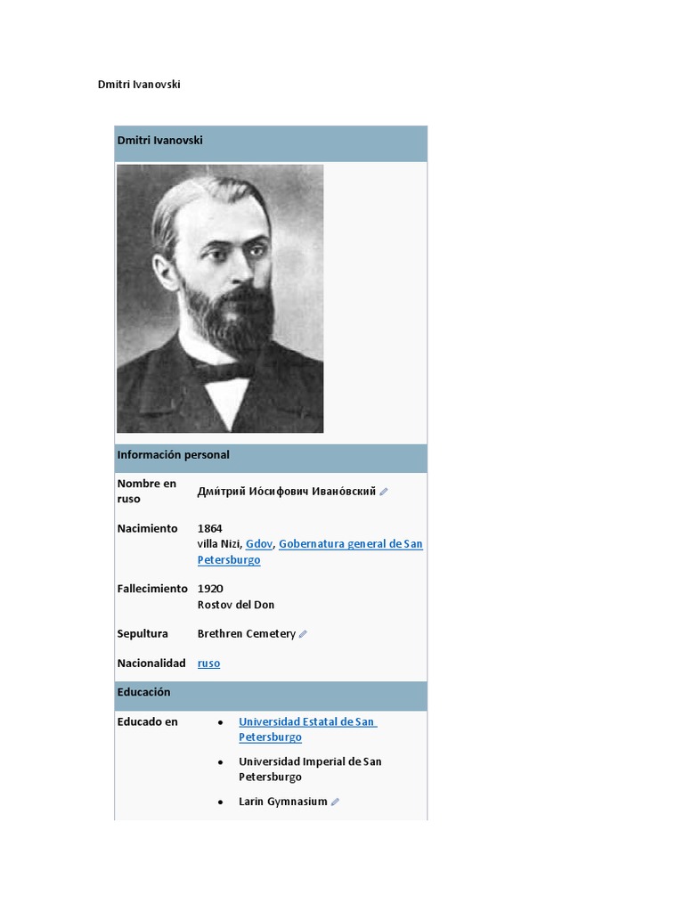 Dmitri Ivanovski: Pionero en Virología | PDF | Virología | Microbiología