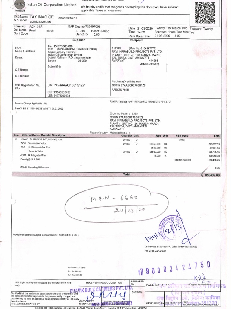 23) Invoice No-729697096 DT 21.03.2020 IOCL | PDF | Economies | Public ...
