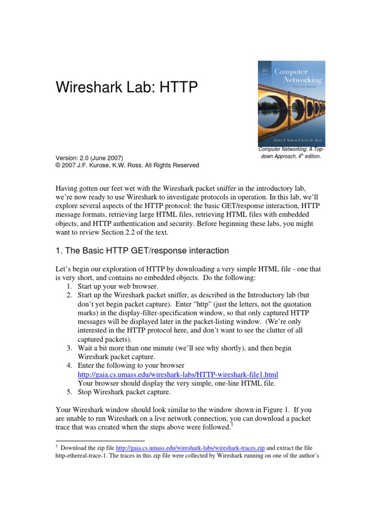 Wireshark Lab: HTTP: 1. The Basic HTTP GET/response Interaction | PDF