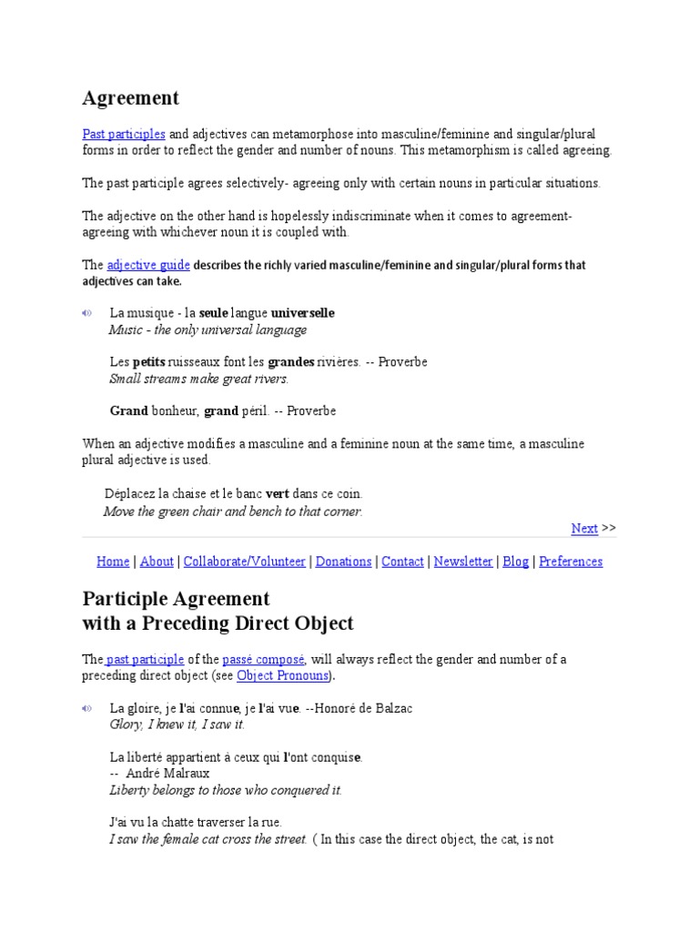 Agreement: Past Participles | PDF | Grammatical Gender | Syntax