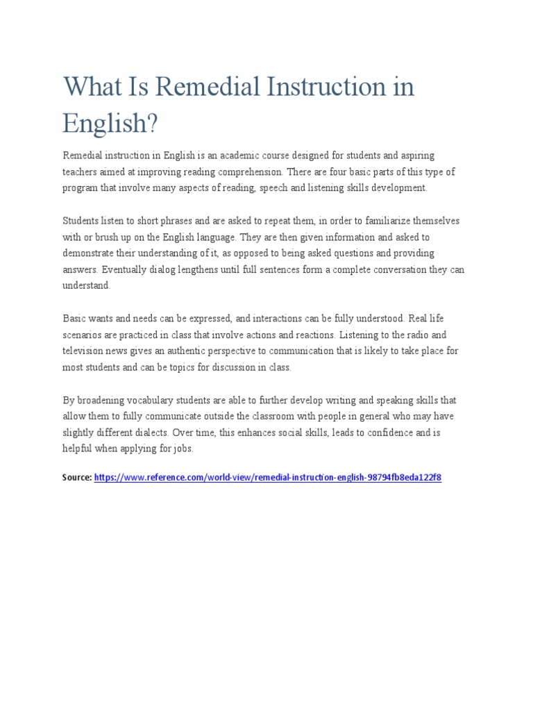 What Is Remedial Instruction in English