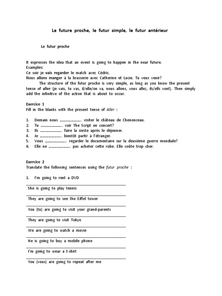 Le Future Proche, Le Futur Simple, Le Futur Antérieur | PDF ...
