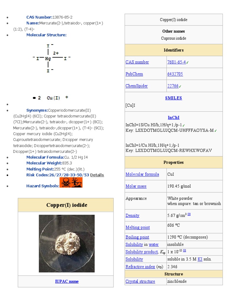 Copper(I) Iodide Properties and Formula | PDF | Sulfate | Physical ...