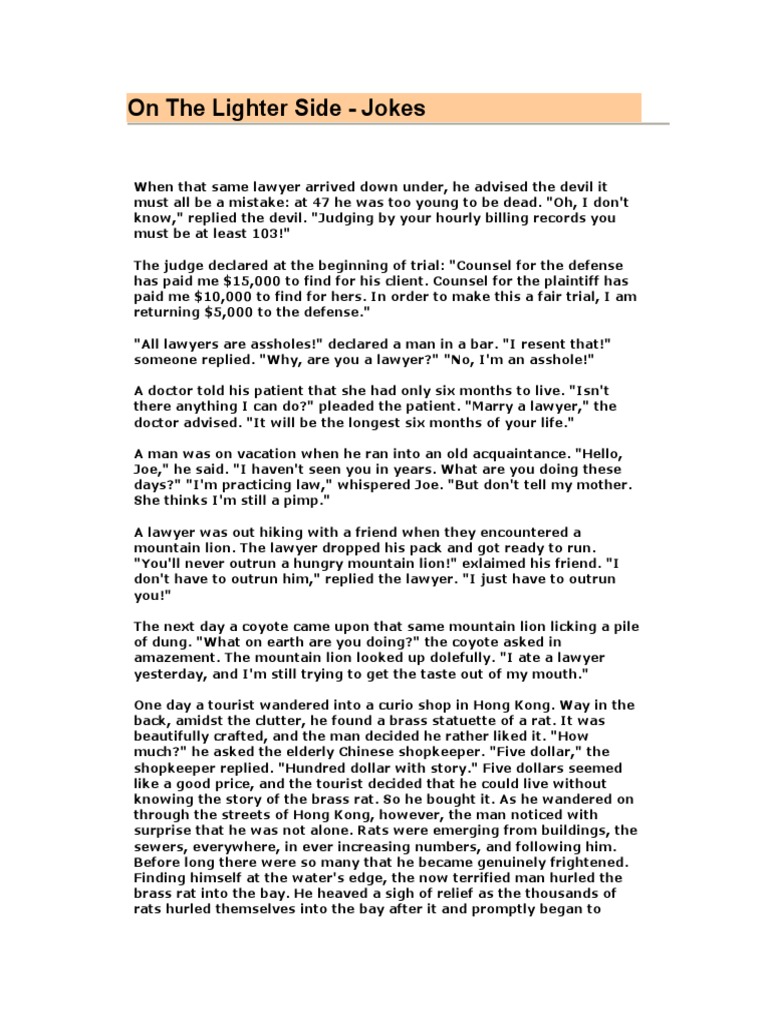 On The Lighter Side - Jokes | PDF | Physician | Lawyer