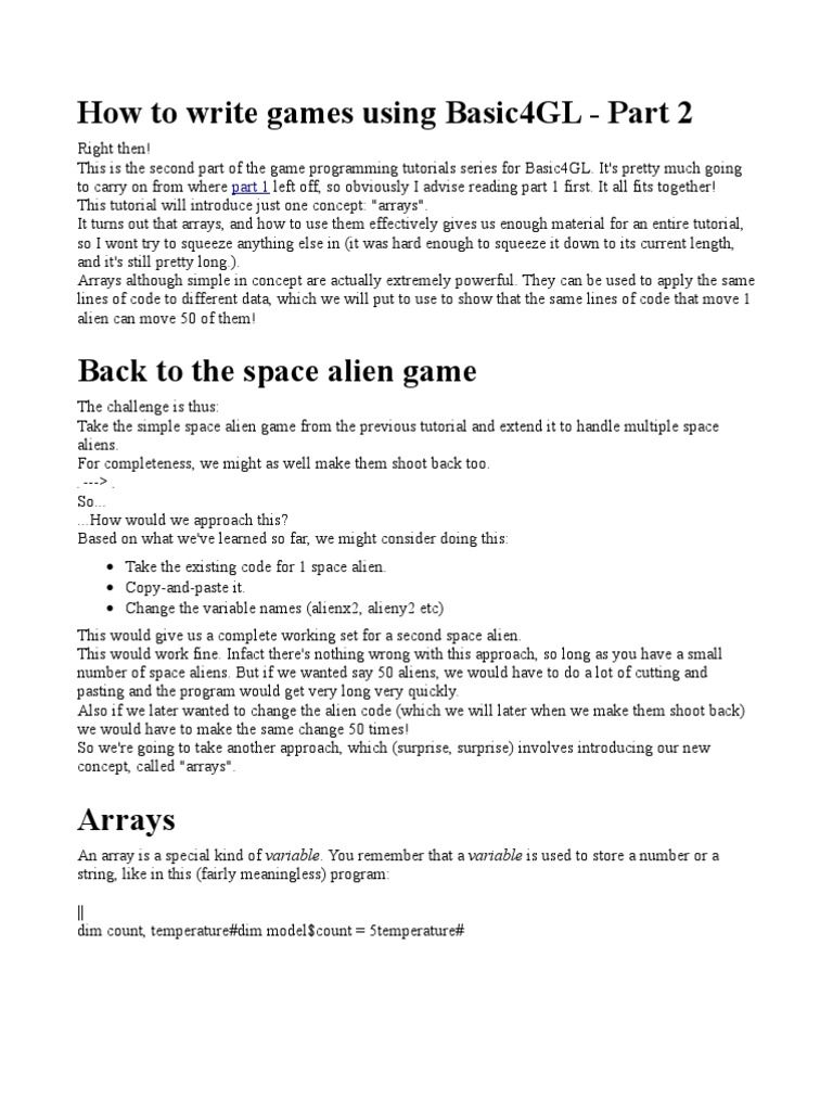 How To Write Games Using Basic4GL - Part 2 | PDF | Array Data Structure ...