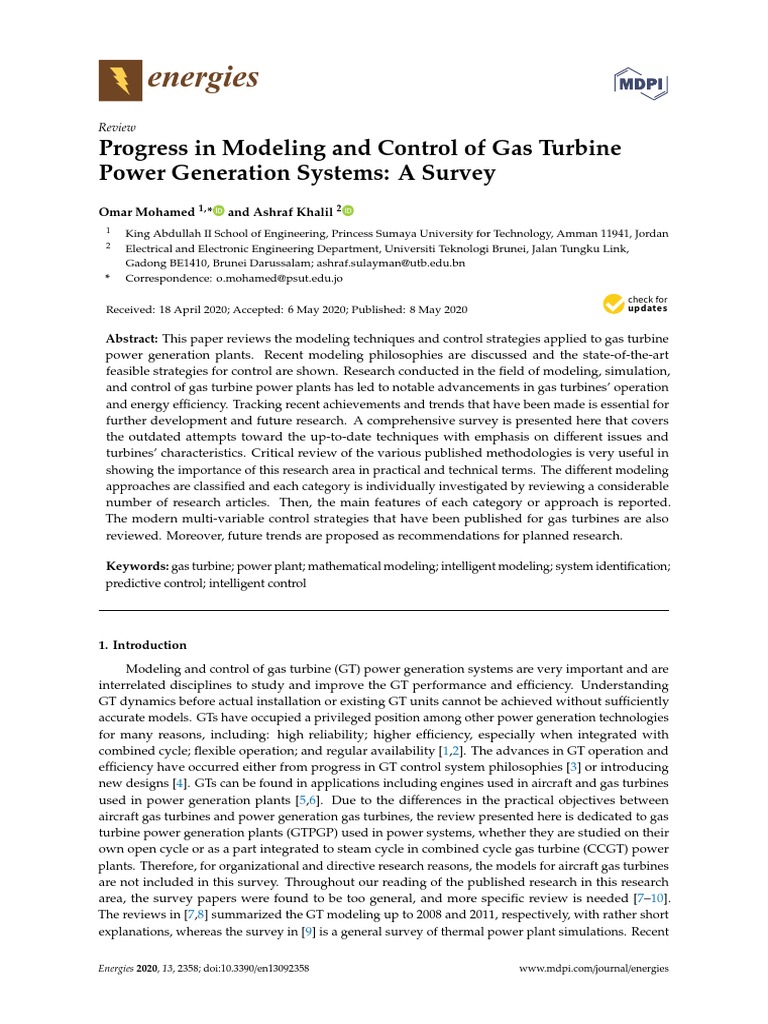 Energies: Progress in Modeling and Control of Gas Turbine Power ...